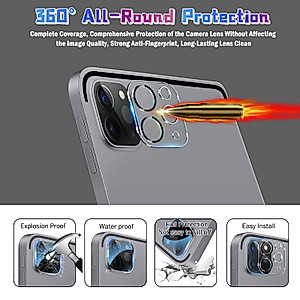 QHOHQ [2+2 Pack] Tempered Glass Screen Protector for iPad Pro 12.9 2022/2021/2020 (6th/5th/4th Generation) with Camera Lens Protector, Ultra HD, Anti-Scratch, Designed for Face ID＆Apple Pencil