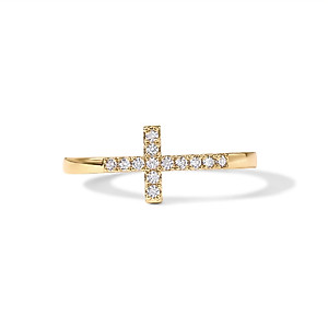 PAVOI 14K Gold Plated CZ Cross Ring | Eternity Promise Ring for Her | Infinity Wedding Band Ring (Yellow Plated, 9)