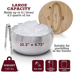 Gusto Nostro 4.1L Insulated Ice Bucket with Lid and Tongs, Double Wall Stainless Steel Ice Bucket Large, BPA Free Ice Bucket for Cocktail Bar, Keeps Champagne, Wine, Beer Chill for Parties