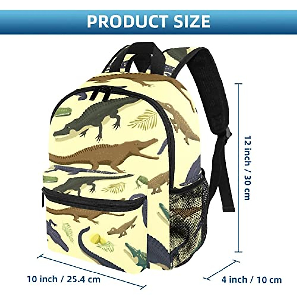 Daypack Bookbags Small Travel Bag for Boys Girls Casual Backpack, Crocodile Animal Cartoon