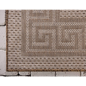 Unique Loom Outdoor Border Collection Area Rug - Greek Key (7' 1" x 10' Rectangle, Brown/ Light Brown)
