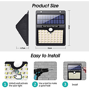 Daffodil Solar Lights Outdoor LEC800B - 46 LED Solar Motion Sensor Security Lights with 270 ° Wide Angle/3 Lighting Modes/IP65 Waterproof/for Garden Fence Patio Garage Front Door Yard Deck
