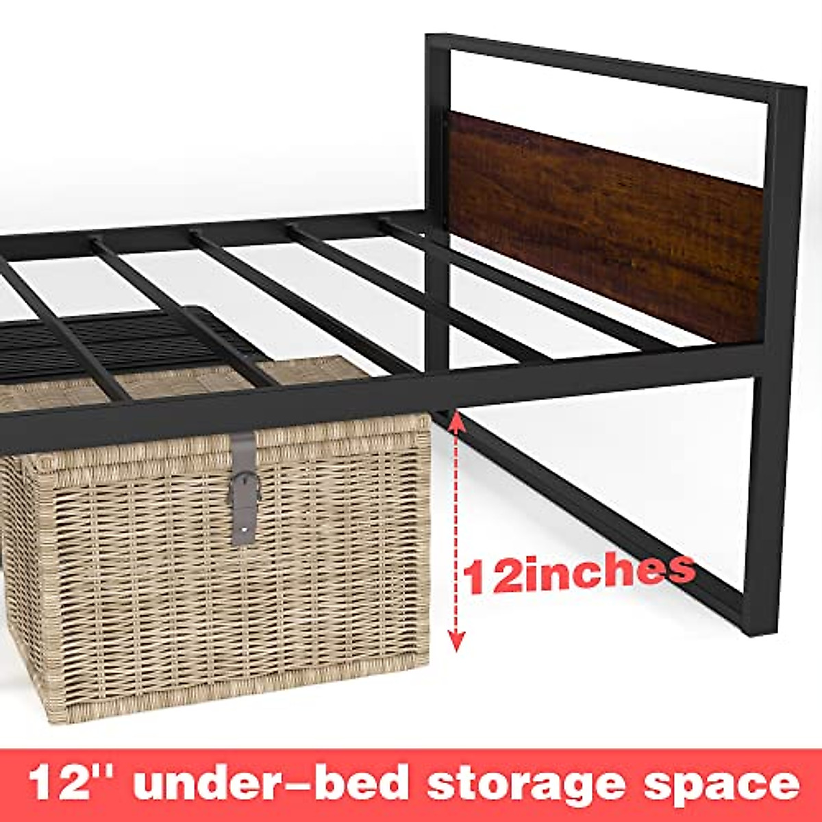 Weehom Metal Platform Bed Frame with Modern Wood Headboard 12" Under Bed Storage Twin DayBed Frame Steel Slat Support Noise Free,No Box Spring Needed