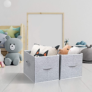 DIMJ Cube Storage Bins Foldable Storage Bins with Handles, Fabric Storage Basket for Shelf, Closet, Nursery, Office Organizer Grey and Beige (14.9x9.8x9.8 inches, Grey)