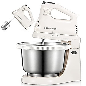 2 in 1 Hand Mixers Kitchen Electric Stand mixer with bowl 3 Quart, electric mixer handheld for Everyday Use, Dough Hooks & Mixer Beaters for Frosting, Meringues & More (White-S)
