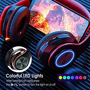 iChenovo 2022 Wireless Bluetooth Headphones,Colorful LED Lights Comfort Over Ear Foldable Headset with Built-in Microphone,FM,SD Card Slot,Wired for School/Tablet Computer/PC/TV/Cellphones/Travel
