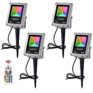 Lysed 12V Color Changing LED Landscape Lights Landscape Lighting Low Voltage Colored Spotlights Outdoor, 12 Volt RGB Pathway Lights for Garden, Wall, Tree Decorative Lighting (4 Pack)