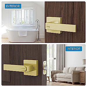 TICONN Door Handle Heavy Duty, Reversible Square Door Lever for Bedroom, Bathroom and Rooms (Satin Brass, Privacy)