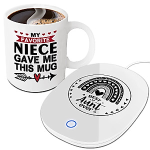 Aunt Gifts, Gifts for Aunt Mothers Day, Best Aunt Ever Gifts from Niece/Nephew, Birthday Gift for Aunt, Smart Warmer Thermostat Coaster with Mug, Beverage Warmer Maintain Temperature 120℉-140℉