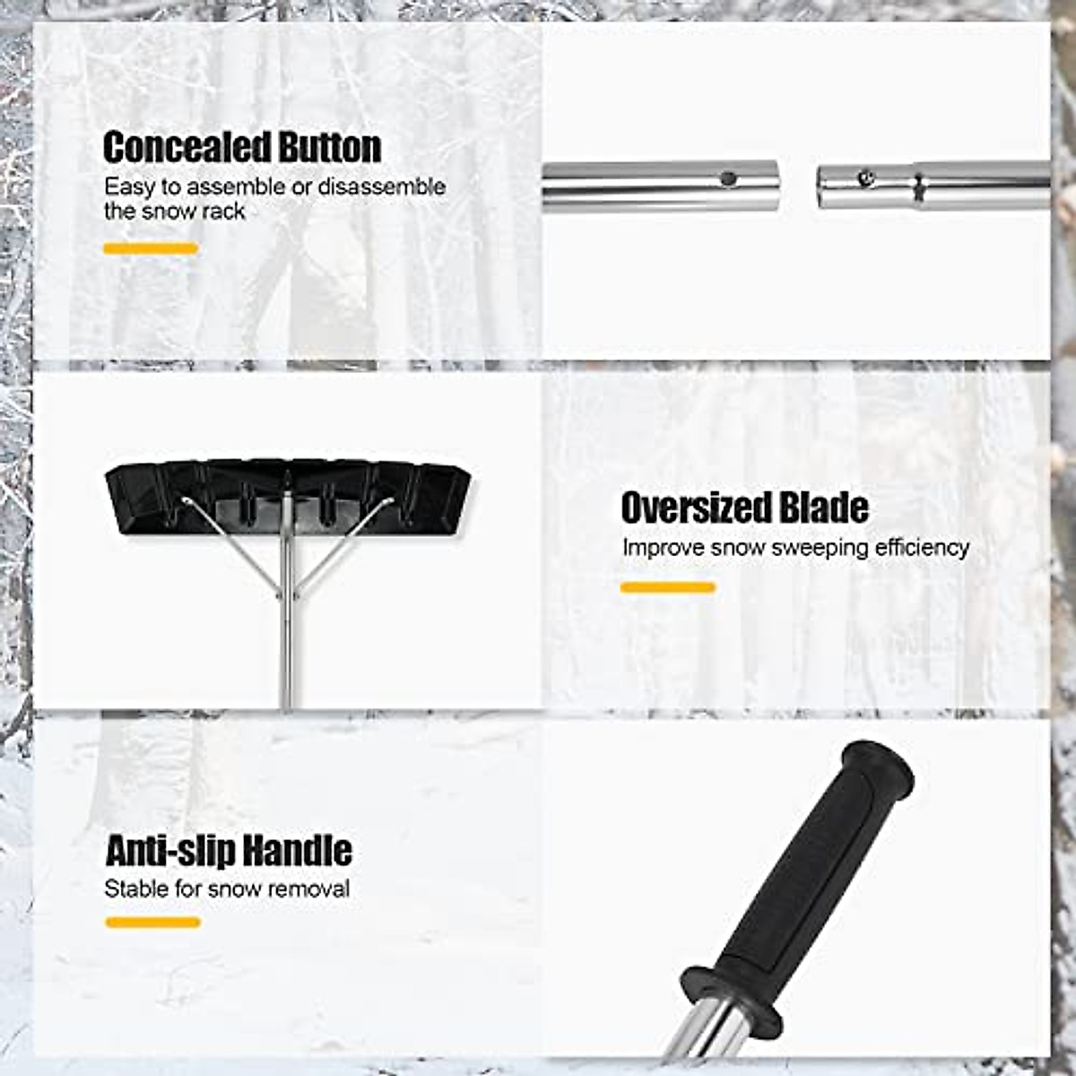 Goplus Snow Roof Rake, Extendable 4.8-20FT Snow Shovel for Snow Removal w/ Aluminum Frame & Anti-Slip Handle, Ideal for Roof Car, 25-Inch Blade