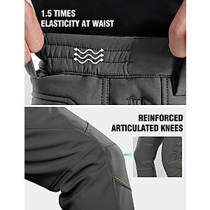 FREE SOLDIER Men's Fleece Lined Outdoor Cargo Hiking Pants Water Repellent Softshell Snow Ski Pants with Zipper Pockets (Gray 36W x 30L)