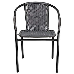 2 Pack Indoor or Outdoor Restaurant Chair with Black Frame Finish and Gray Rattan