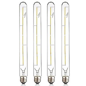 Leools Vintage LED Filament Bulb T300, 6W Dimmable T10 Edison Light Bulb Long Tubular Antique LED Light,E26 Base,Clear Glass,Warm White,2700K, 600LM(60W Equivalent),11.81in(300mm), Pack of 4