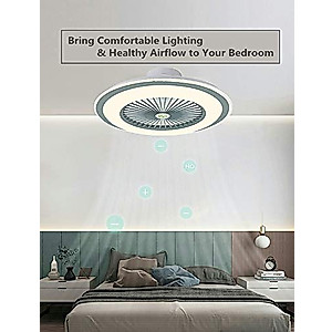 IYUNXI Ceiling Fan with Lights Oversize 24'' Remote Control 40W Ultra-Thin Design Enclosed Round LED 3-Color Dimmable Fan Light with 5 Invisible Blades Low Profile Flush Mount 3-Gear Wind Smart Timing