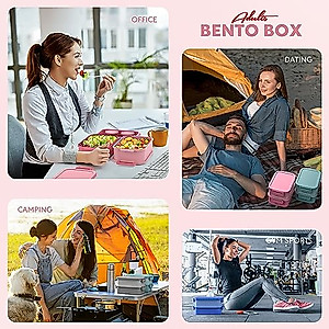 Jelife Bento Lunch Box for Adults - 3 Layers Leak-Proof Stackable Bento Box for Adults, 72oz Large-Style All-in-One Adult Lunchbox Bento Box with Utensil Accessories for Dining Out,Work, Pink