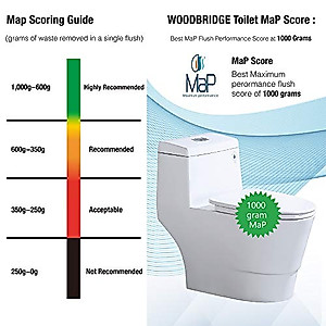 WOODBRIDGEE One Piece Toilet with Soft Closing Seat, Chair Height, 1.28 GPF Dual, Water Sensed, 1000 Gram MaP Flushing Score Toilet with Chrome Button T0001-CH, White