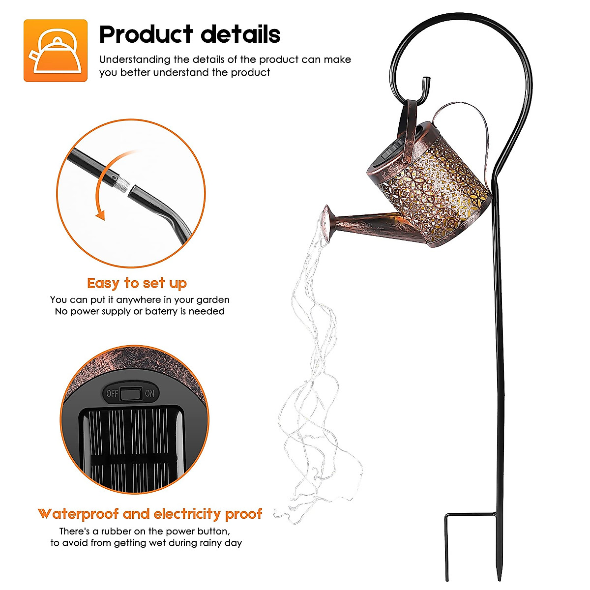 Cullaby Solar Garden Lights Outdoor Solar Powered Waterproof - Lifetime Replacement - Decorative Kettle Art Light Waterproof IP55 with Installed Light String