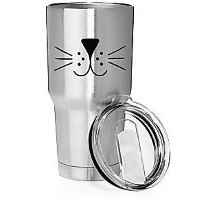 Smooth Body Tumbler Stainless Steel Vacuum Insulated Travel Mug Cup Gift Cat Face Whiskers (30 oz, Stainless Steel)