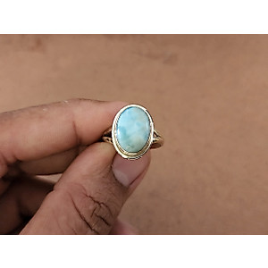 Larimar Ring 925 Solid Sterling Silver, Boho Ring, Oval Shape Gemstone Ring, Women Ring, Gift Ring for Women All US Ring Size (8)