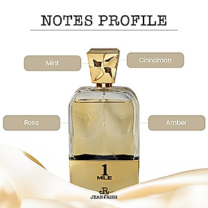 Jean Rish 1 Mile Pour Homme Eau De Toilette - Perfume for Men (3.4 Fl Oz / 100ml) with Blood Mandarin, Mint & Amber Notes - Long Lasting and Luxury Fragrance