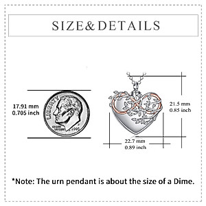 YFN Infinity Urn Necklace for Ashes Sterling Silver Heart Cremation Pendant Tree Leaf Keepsake Jewelry for Women Men Memorial Gifts for Couple