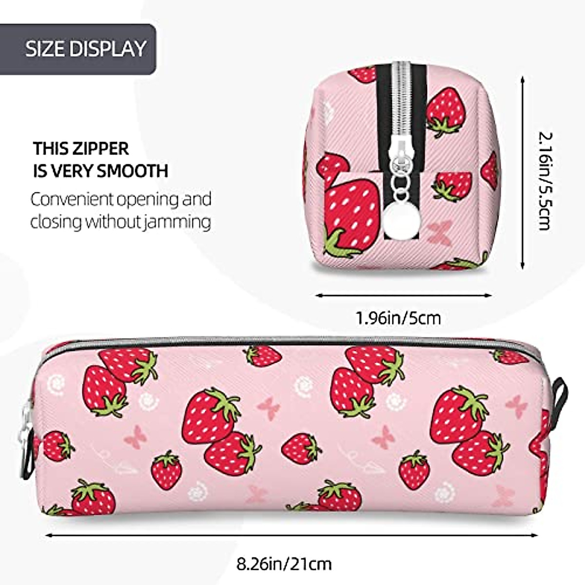 Brinkaloo Strawberry Pencil Case Simple Waterproof Pen Bag for Girls Pink Portable Pencil Pouch for Women