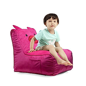 Cvortll Bean Bag Chair for Kids, Cute Pig L-Shape Animal Bean Bag Sofa with Top Handles and Side Pockets, Cute Soft and Comfy Bean Bag Chair with Filler Included, Ages 1+ Children's Day Gifts