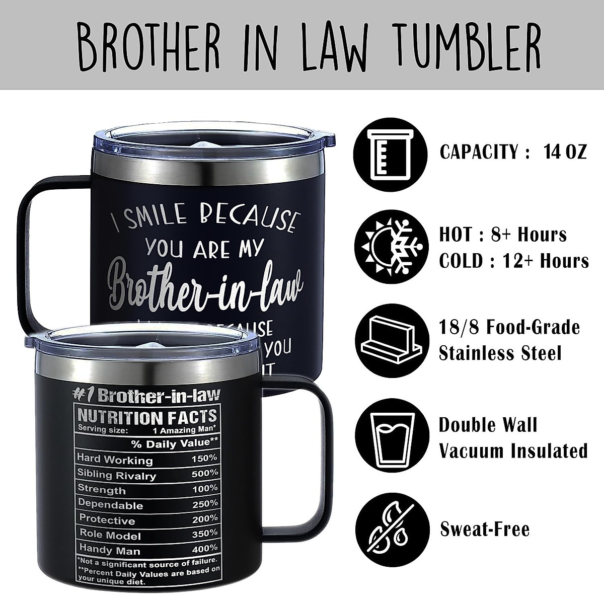 FROOBLEQUIRK I Smile Because You Are My Brother In Law Tumbler, 14 Oz Stainless Steel Traveling Cup – Funny Gift For Brother-In-Law From Sister-In-Law For Christmas or Birthday