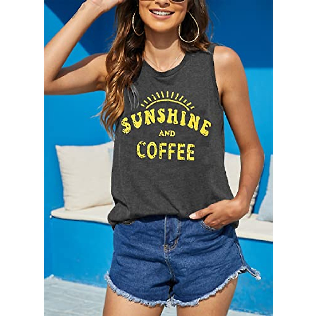 High Neck Tank Tops for Women Workout Shirts Sleeveless Summer Tops Loose Fit (X-Large, S-Gray)