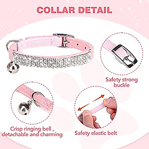 BINGPET Adjustable Cat Collar Soft Velvet Safe Collars Bling Diamante with Bells, Pink