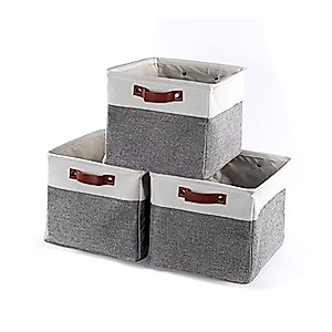 Storage Baskets for Shelves, Closet Storage Bins for Organization, Fabric Bins Cube W/Handles for Organizing Shelf Nursery Home Closet, Large - 3 Pack