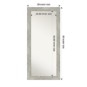 Amanti Art Grey Full Length Mirror, 66x30 Dove Greywash Tall Free Standing Body Wall Mirror Full Length for Dressing, Rustic Farmhouse Frame, Lean on Floor or Hang, Wall Decor from WI, USA