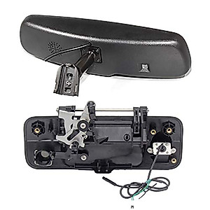 EWAY for Toyota Tundra 2007-2014 4.3" Rear View Mirror Monitor with Tailgate Handle Backup Camera Kit Parking Waterproof CCD Reverse Reversing Night Vision Car Safety Backing Auto Cameras