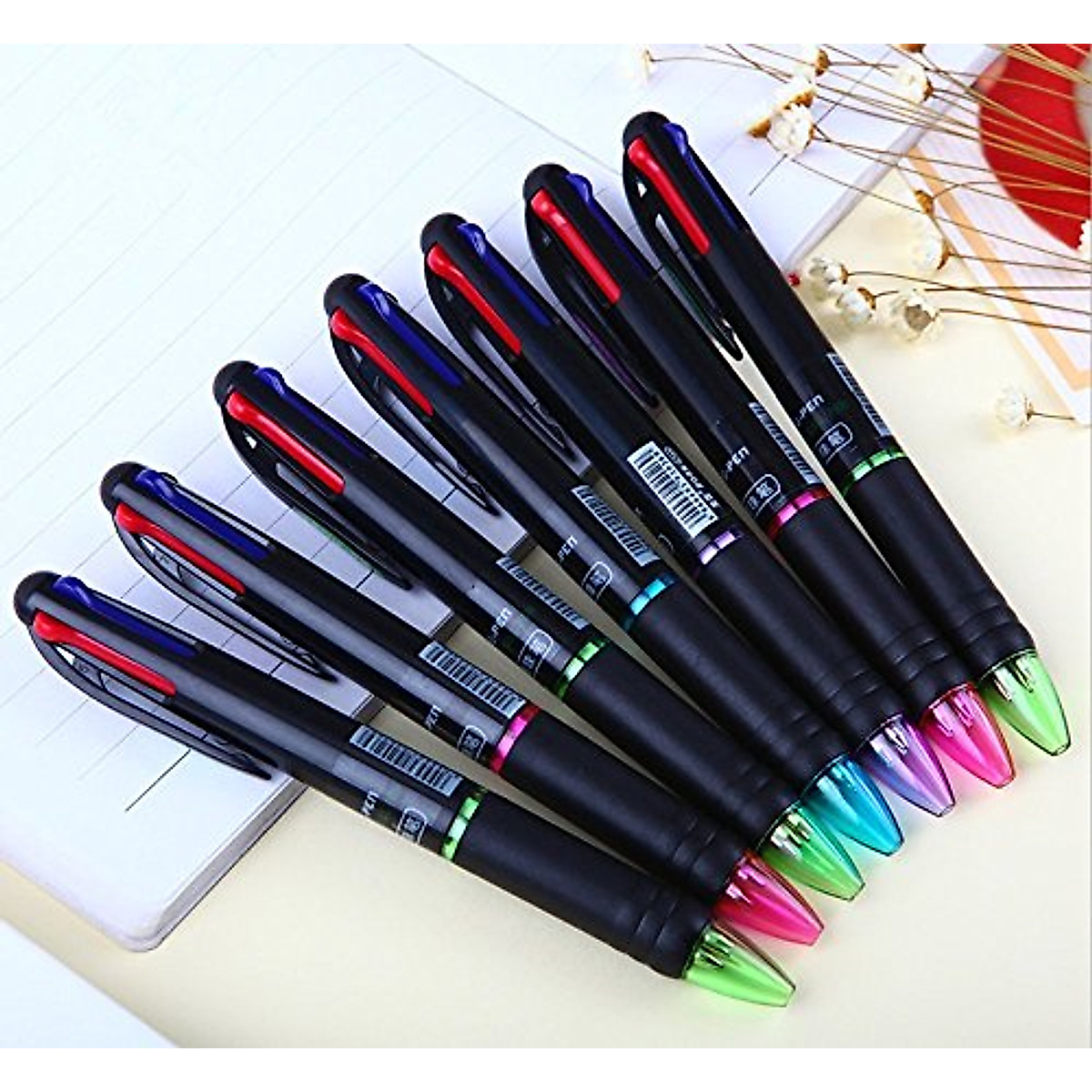 Ipienlee Multicolor Ballpoint Pens 0.7mm Ball Point Pen 4 Color Ink (Black, Blue, Red, Green) in One Retractable Ballpoint Pen for Office School Supplies Pack of 12