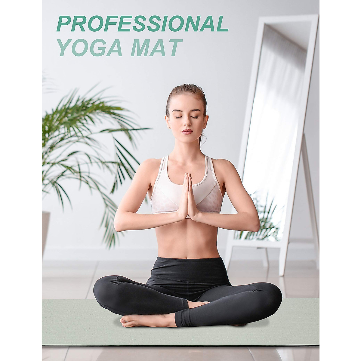 Yoga Mat with Strap, 1/3 Inch Extra Thick Yoga Mat Double-sided Non Slip, Professional TPE Yoga Mats for Women Men, Workout Mat for Yoga, Pilates and Floor Exercises