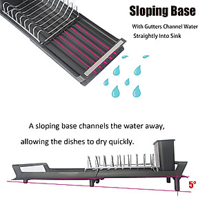 Yonloch Expandable Dish Drying Rack, Small Compact Dish Rack, Stainless Steel Dish Drainer, Small Sink Drainer with Removable Cutlery Holder for Sink or Kitchen Counter