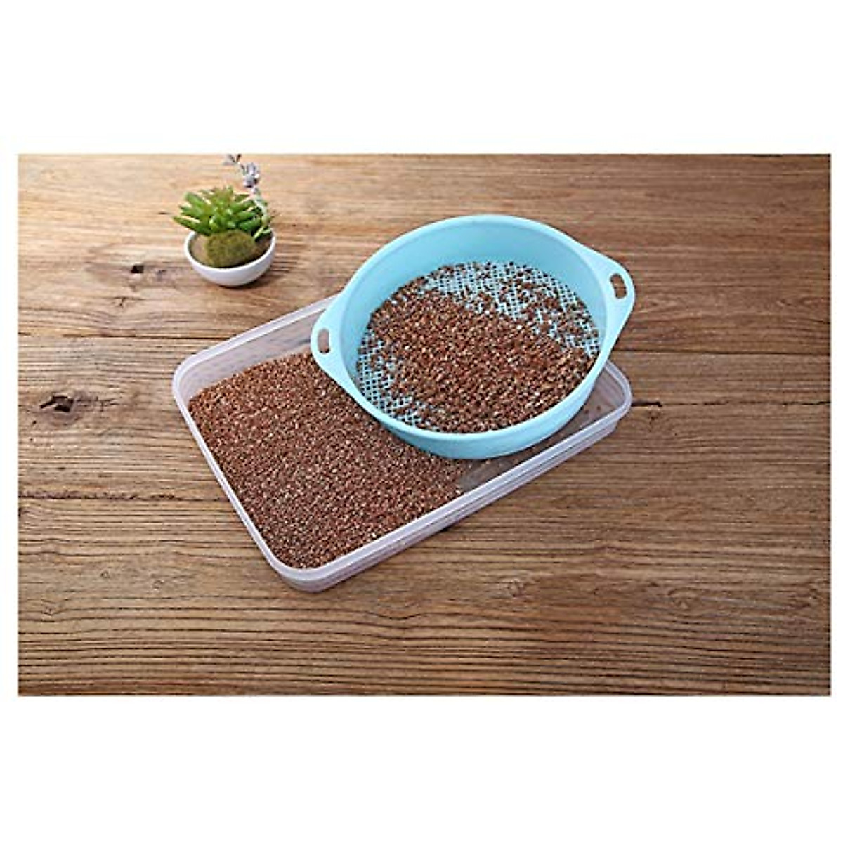 Yardwe Garden Sieve，4PCS Plastic Mesh Soil Sieve Mesh Screen with Handle, Sifting Pan for Home Plant Gardening Round Shaped(Blue)