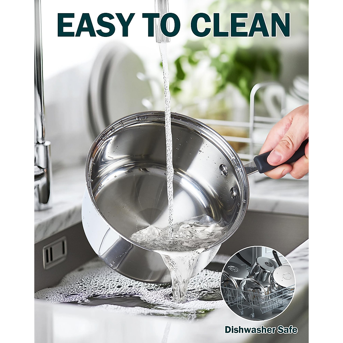 Cook N Home Professional Stainless Steel Saucepan with Lid, 1 and 2 Quarts, Silver