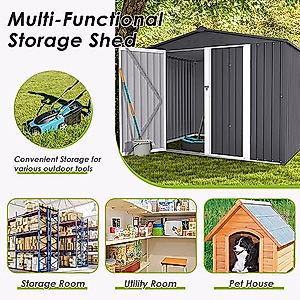 Patiomore 6×8 FT Outdoor Storage Shed Tool House Garden Lawn Steel Walk-in Shed (Grey) 6x8 FT