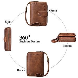 GAEKEAO Leather Credit Card Holder Wallet for Women RFID Blocking Large Capacity Bifold Zipper Card Case Organizer with Wristlet 32 Slots