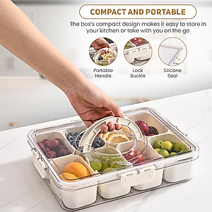 𝟖 𝐂𝐨𝐦𝐩𝐚𝐫𝐭𝐦𝐞𝐧𝐭𝐬 Divided Serving Tray with Lid and Handle, 𝐃𝐢𝐬𝐡𝐰𝐚𝐬𝐡𝐞𝐫 𝐒𝐚𝐟𝐞 Snackle Box Charcuterie Container , Fruit Storage Containers|𝐒𝐧𝐚𝐜𝐤 𝐁𝐨𝐱 𝐂𝐨𝐧𝐭𝐚𝐢𝐧𝐞𝐫