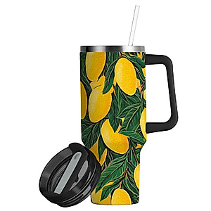 Selerdon 40 oz Tumbler Mangos with Handle and Straw Lid Vacuum Stainless Steel Insulated Water Bottle Travel Mug Car Cup Holder Friendly BPA Free for Gym Travel Office