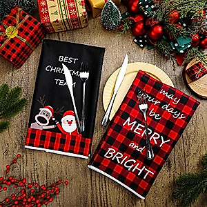 6 PCS Christmas Kitchen Hand Towels Buffalo Plaid towel Christmas Gnome Dish Towels Christmas Black Red Plaid Kitchen Wash Cloths Absorbent Drying Cloth Bathroom Towels for Holiday Decor, 18 x 26 Inch