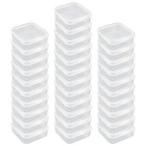 LJY 32 Pieces Square Mini Clear Plastic Storage Containers Box Case with Lids for Small Items and Other Craft Projects (2.5 x 2.5 x 0.8 inch, Transparent)
