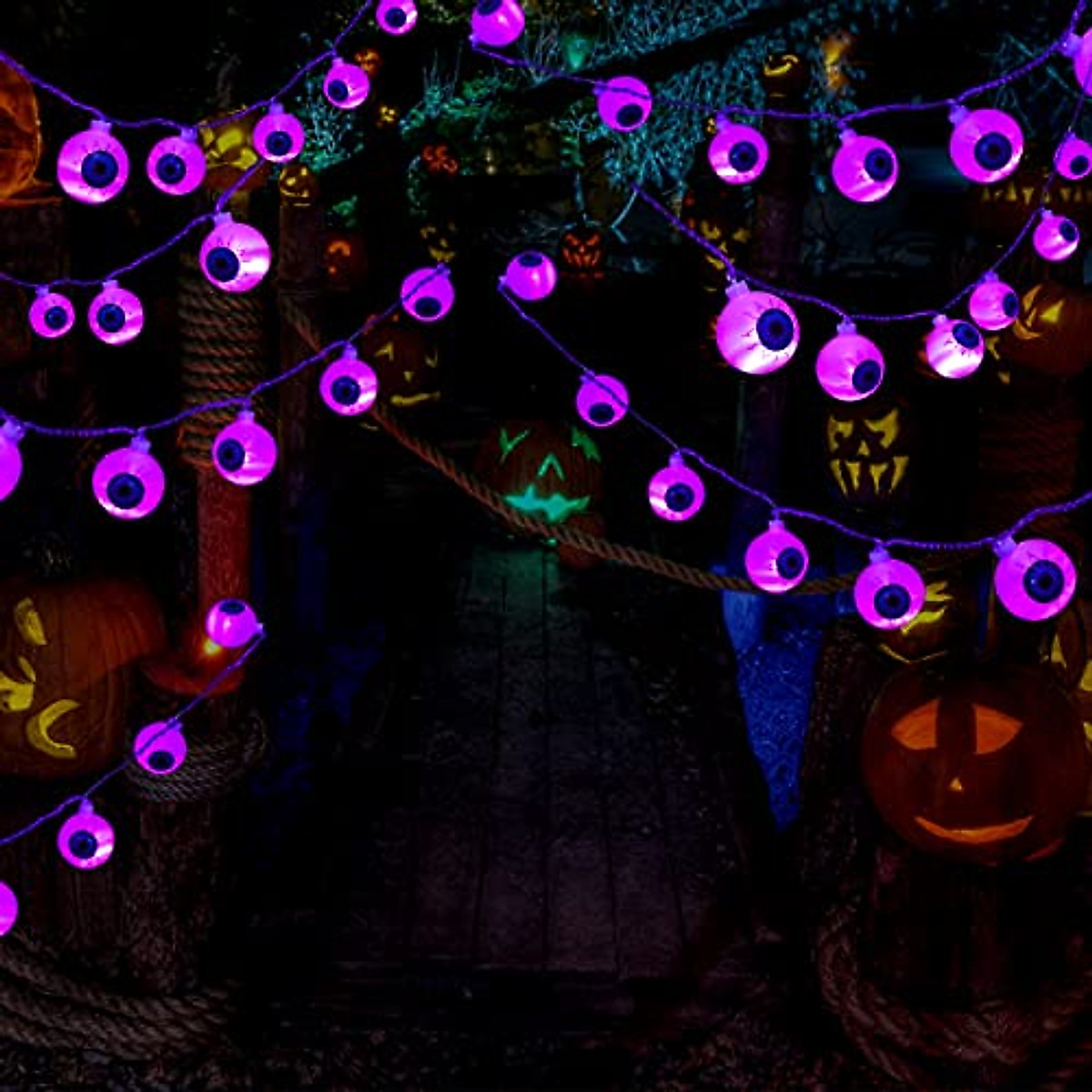 Halloween Purple Eyeball String Lights, 30 LED Battery Powered Halloween Decorative Lights with Remote, 16.4 FT 8 Modes Twinkle Lights, for Outdoor Indoor Halloween Party Home Decorations