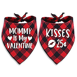 Valentine Holiday Dog Bandana, Cat Red Buffalo Bandana for Large Medium Small Pets Puppies (Large)