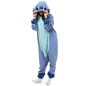 ZEALOVE Adult Stich Onesie Animal Pajamas Christmas Cosplay Costumes Party Wear Blue L