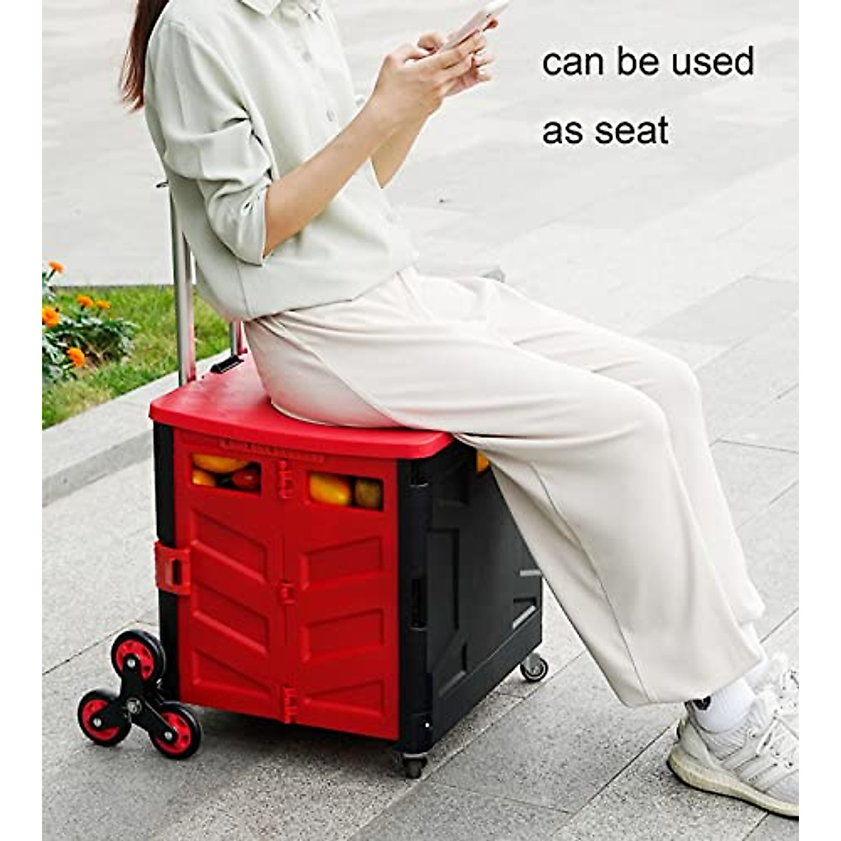 Folding Trolley Cart, Boot Cart with Noiseless Wheel, Foldable Utility Cart Heavy Duty Handcart with Stair Climbing Wheels Portable for Groceries Collapsible Teacher Crate for Office