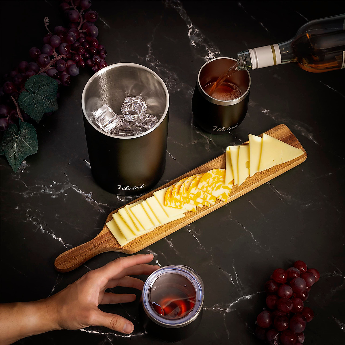 Insulated Wine Chiller Bucket & Wine Tumblers Silk Gift Box Set. Portable Wine Bottle Chiller For Picnic, Entertaining. Love Is Blind Wine Gift For Couples. Champagne Ice Bucket Outdoor Wine Glasses