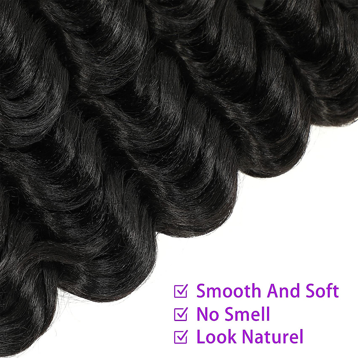 Ameli Ocean Wave Crochet Hair Natural Black Deep Wave Crochet Hair for Black Women Synthetic Curl Braiding Hair Extensions 8 Packs (14 Inch, 1B)